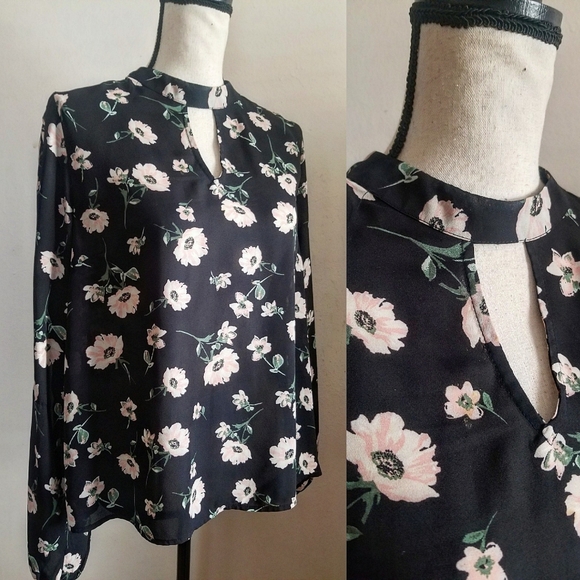 Monteau | Tops | Monteau Black Floral Top Extra Large | Poshmark